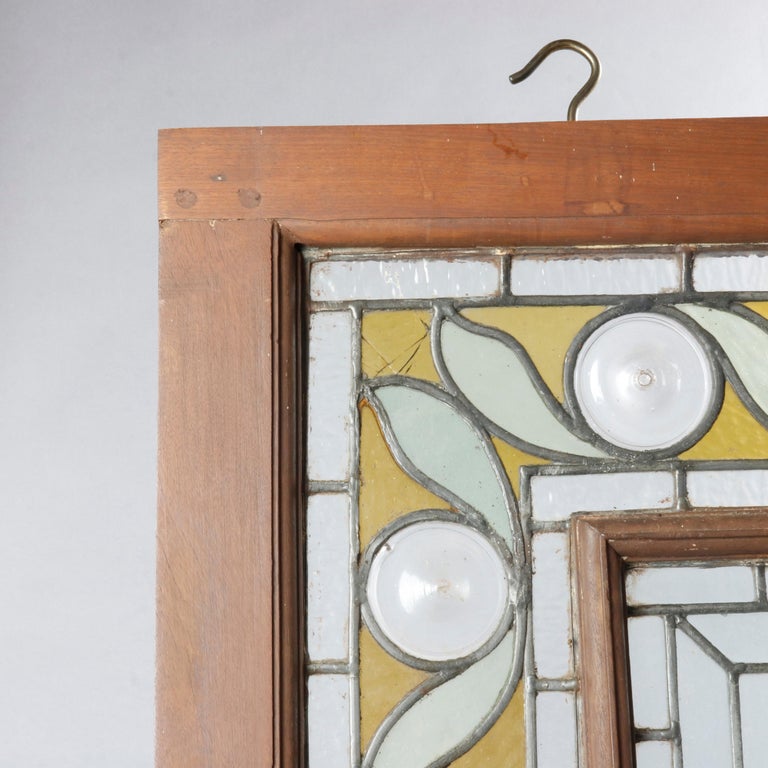 Antique Arts and Crafts Leaded Stained and Bullseye Glass Window, circa ...