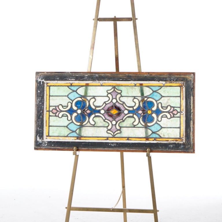 Antique Arts and Crafts Leaded Stained, Slag and Jeweled Glass Window ...