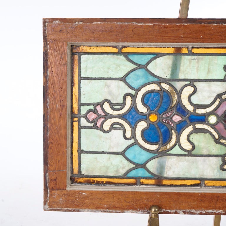 Antique Arts and Crafts Leaded Stained, Slag and Jeweled Glass Window ...