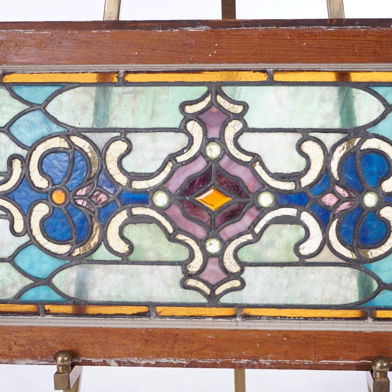 Antique Arts and Crafts Leaded Stained, Slag and Jeweled Glass Window ...
