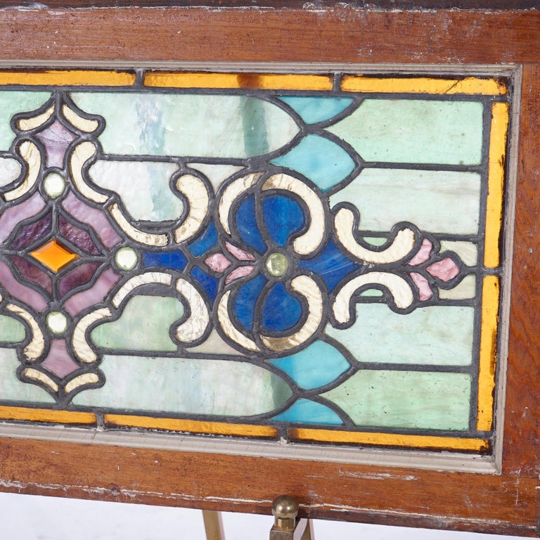 Antique Arts and Crafts Leaded Stained, Slag and Jeweled Glass Window ...