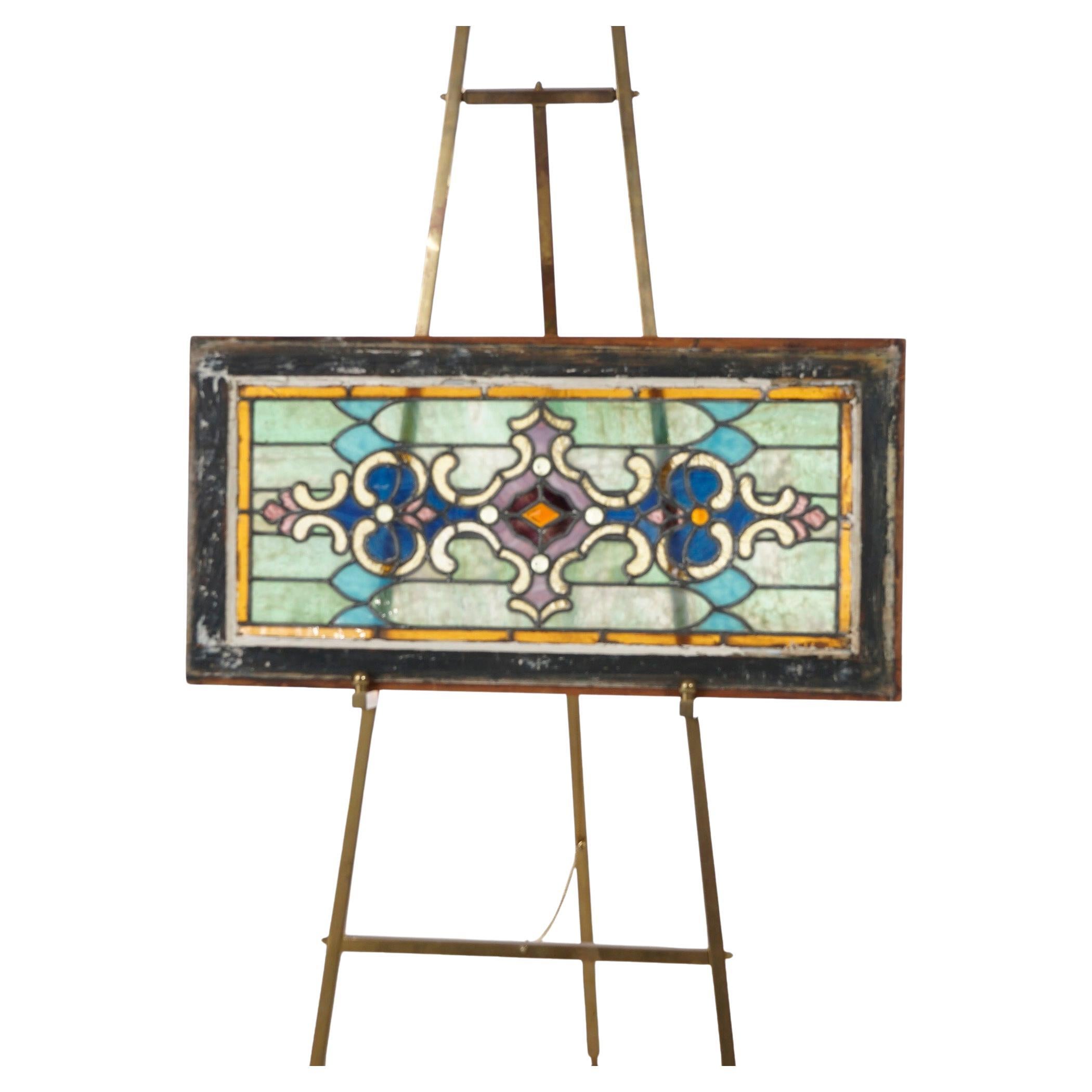 Architectural Leaded Stained and Jewelled Glass Window, Laurel Wreath ...