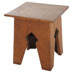 Antique Arts and Crafts Toby School Floral Carved Oak Octagonal Taboret ...