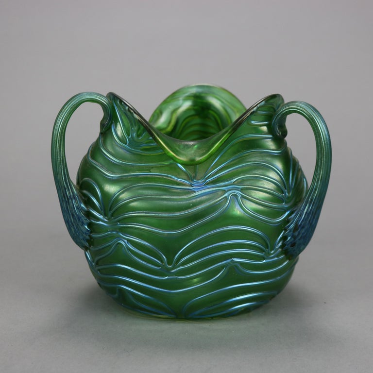 Antique Arts and Crafts Loetz Triple Handle Art Glass Basket, Circa ...