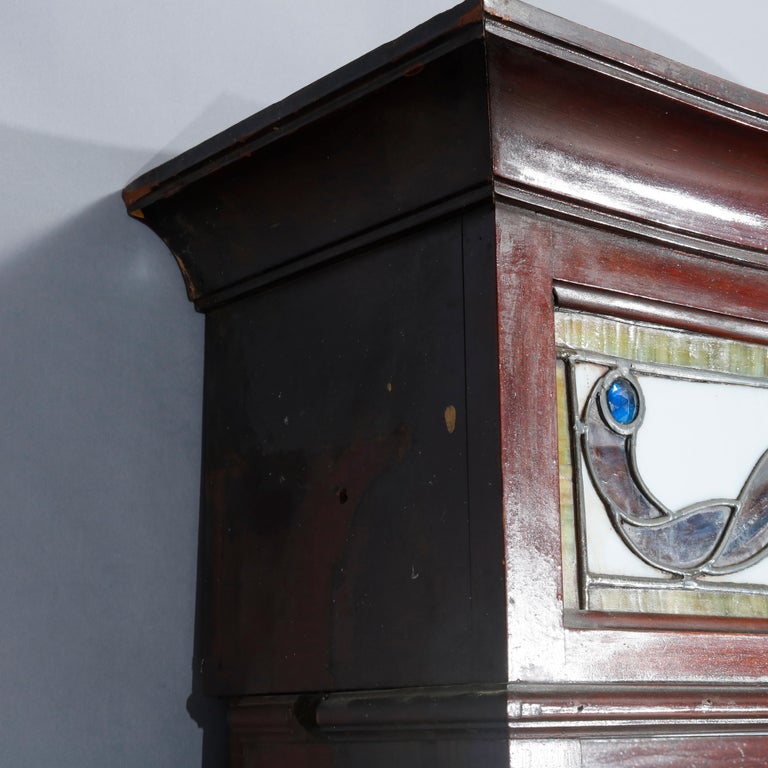 Antique Arts and Crafts Mahogany Mirrored Back Bar with Leaded Glass ...