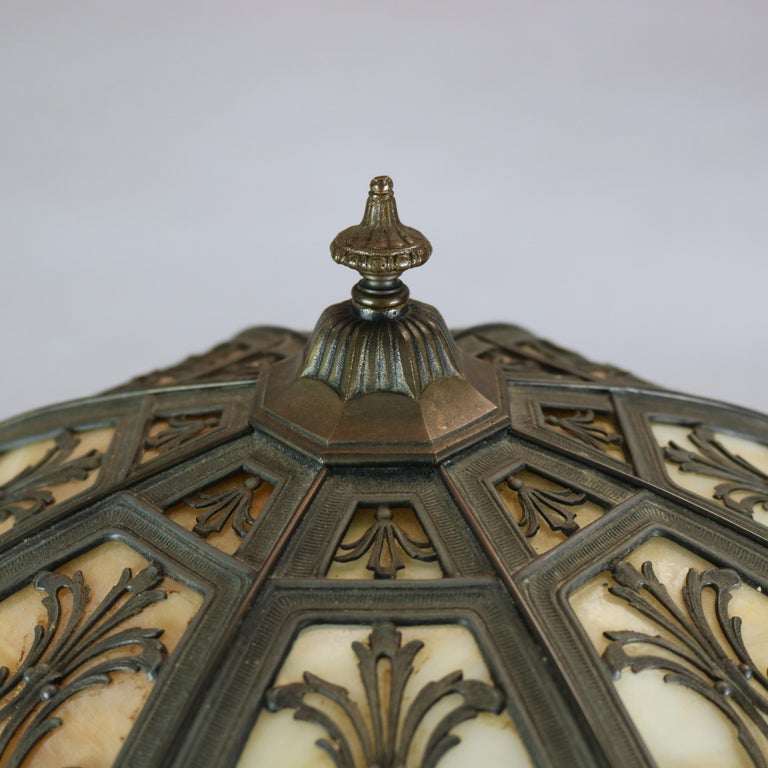 Antique Arts and Crafts Miller School Slag Glass Foliate Filigree Table ...