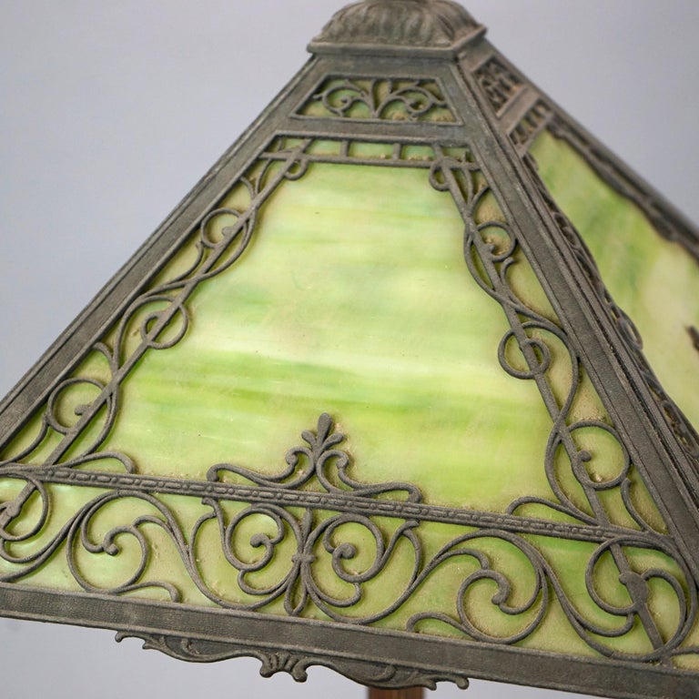 Antique Arts and Crafts Miller Slag Glass Table Lamp, circa 1920 at 1stDibs