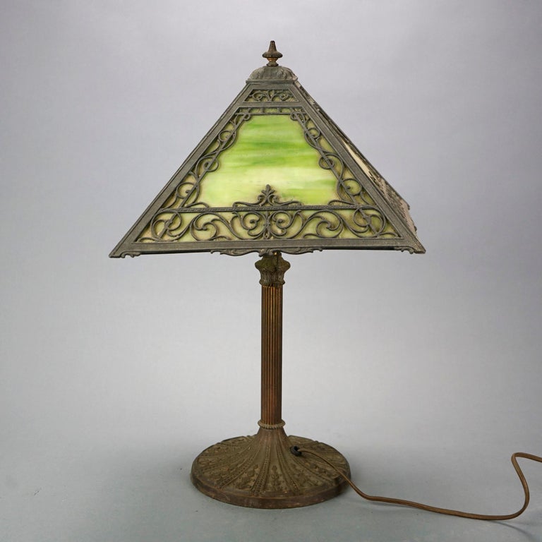 Antique Arts and Crafts Miller Slag Glass Table Lamp, circa 1920 at 1stDibs