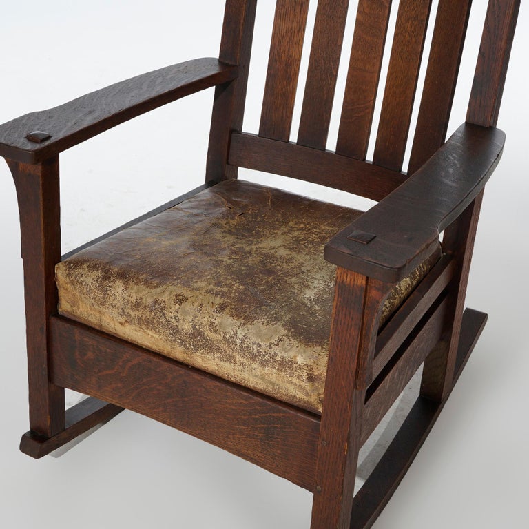 Antique Arts and Crafts Mission Jm Young Oak Rocker, circa 1910 at 1stDibs