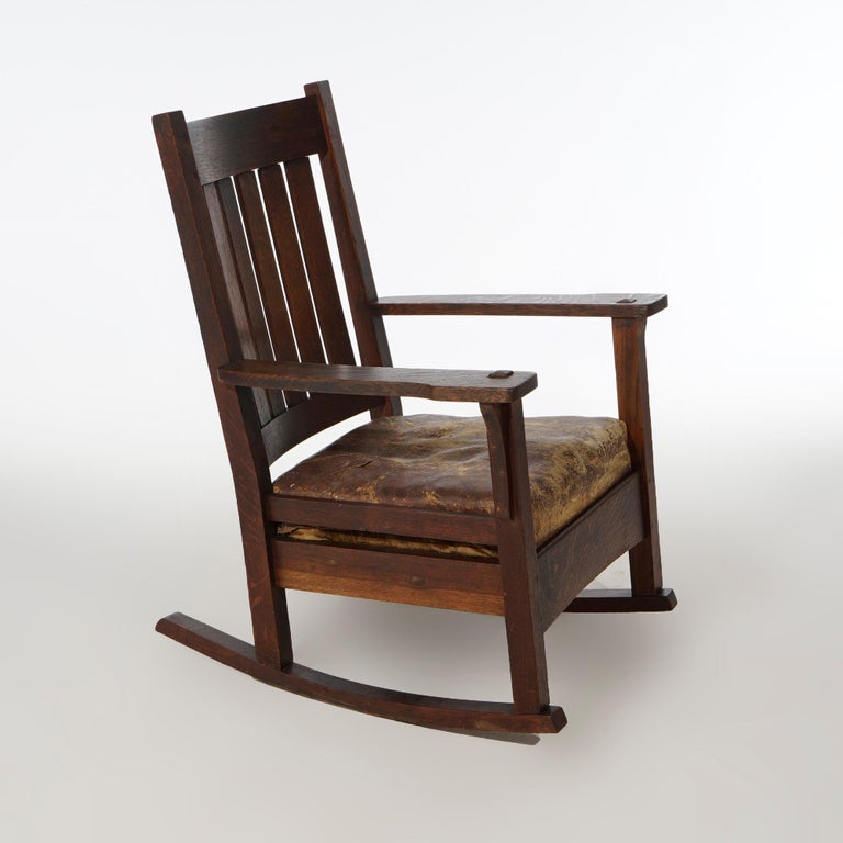Antique Arts and Crafts Mission Jm Young Oak Rocker, circa 1910 at 1stDibs