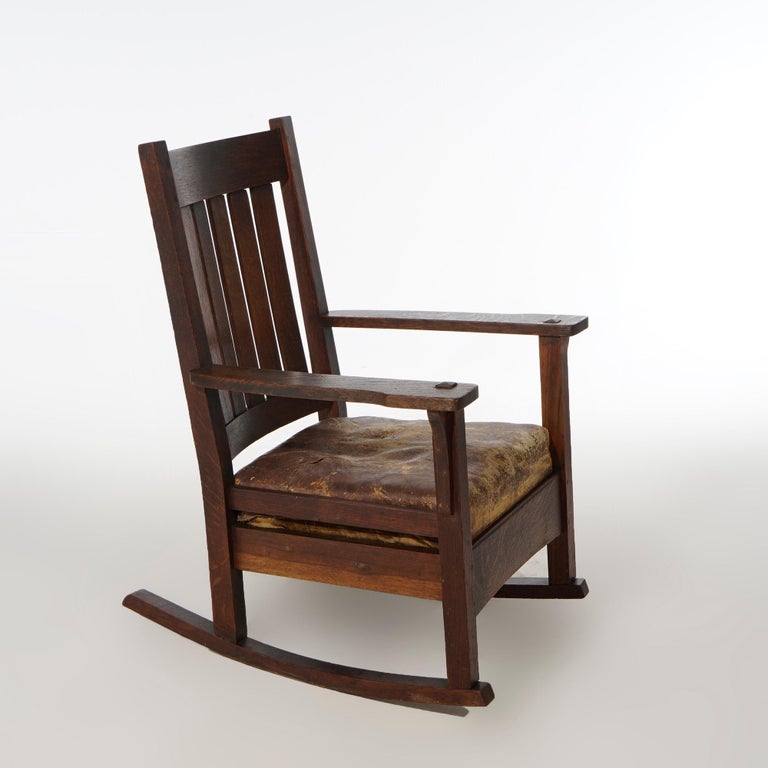 Antique Arts and Crafts Mission Jm Young Oak Rocker, circa 1910 at 1stDibs