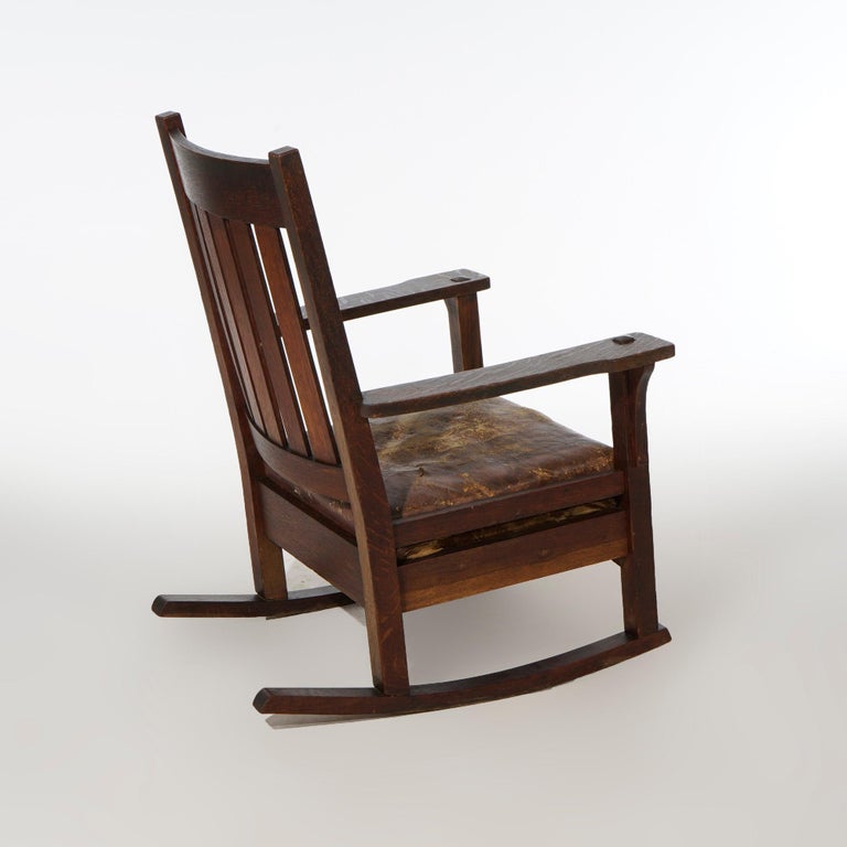 Antique Arts and Crafts Mission Jm Young Oak Rocker, circa 1910 at 1stDibs