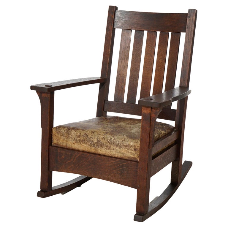 Antique Arts and Crafts Mission Jm Young Oak Rocker, circa 1910 at 1stDibs