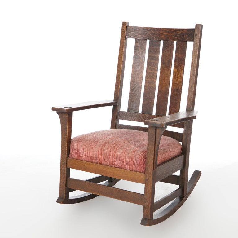 Antique Arts and Crafts Mission L and JG Stickley Oak Rocking Chair ...
