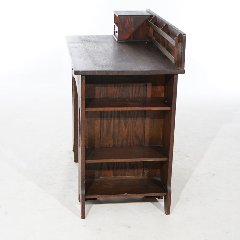 Antique Arts and Crafts Mission Limbert School Oak Desk with Cutout ...