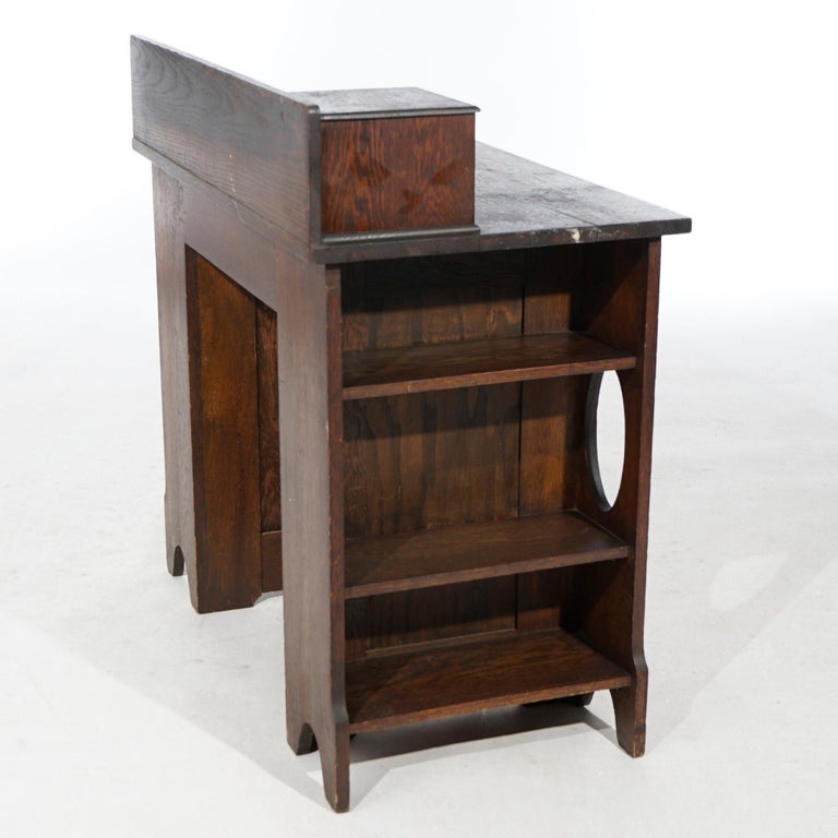 Antique Arts and Crafts Mission Limbert School Oak Desk with Cutout ...
