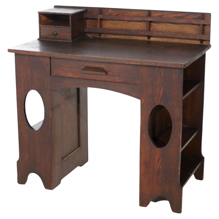 Antique Arts and Crafts Mission Limbert School Oak Desk with Cutout ...
