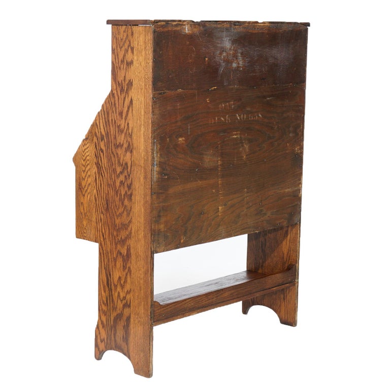 Antique Arts and Crafts Mission Oak Drop Front Desk with Leaded ...