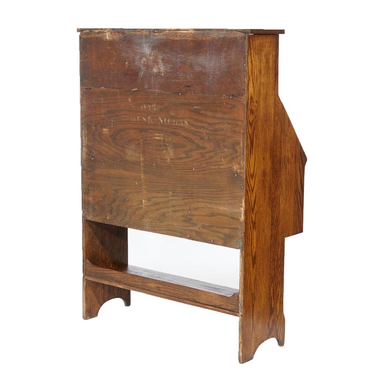Antique Arts and Crafts Mission Oak Drop Front Desk with Leaded ...