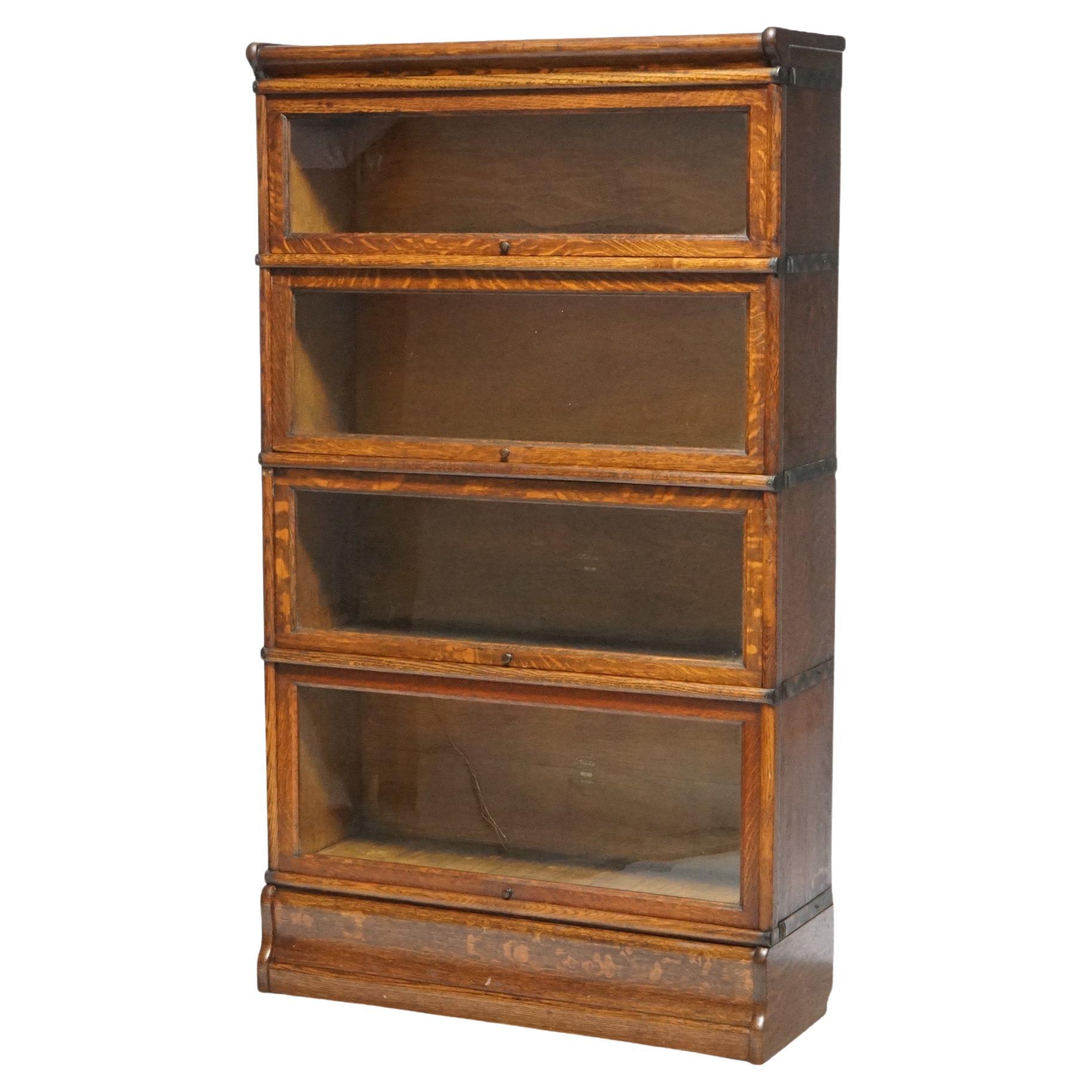 Antique Arts and Crafts Globe Wernicke Three-Stack Oak Barrister Bookcase, c1910 For Sale at 1stDibs