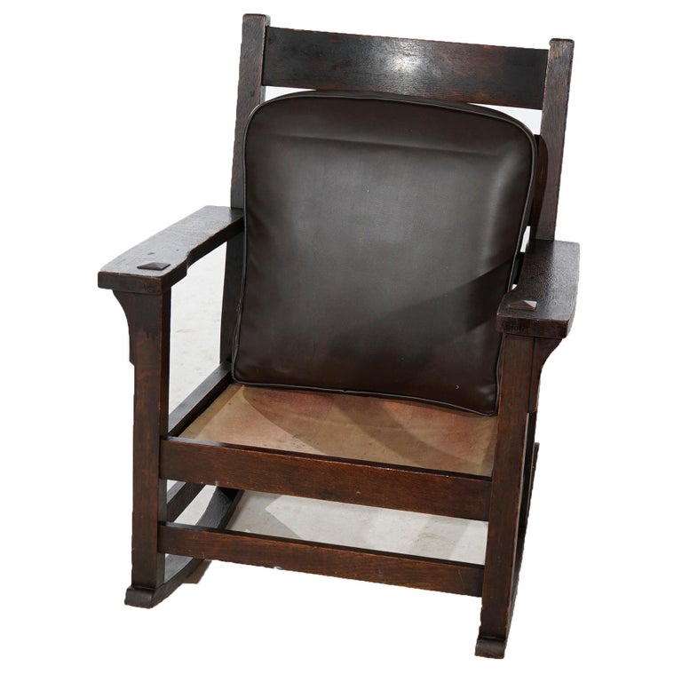 Antique Arts and Crafts Mission Oak Gustav Stickley Oak Rocker, Circa ...