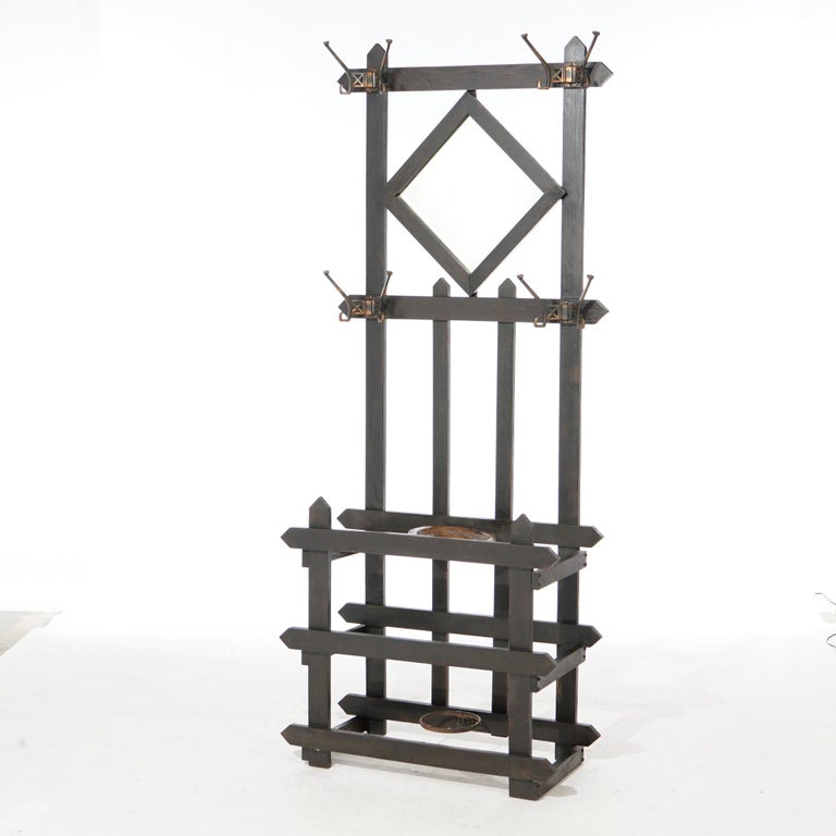 Antique Arts and Crafts Mission Oak Mirrored Hall Tree Circa 1910 For ...