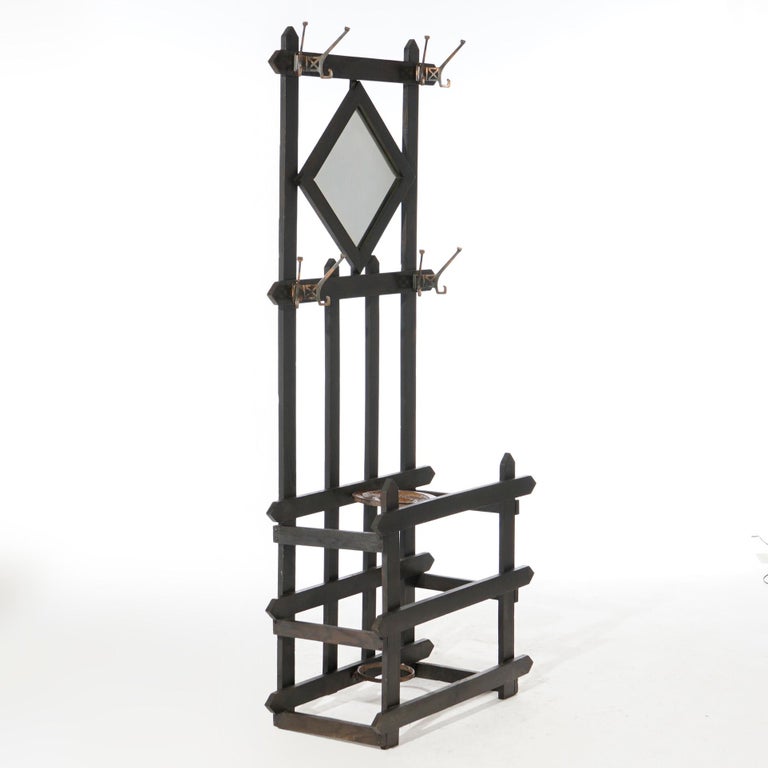 Antique Arts and Crafts Mission Oak Mirrored Hall Tree Circa 1910 For ...