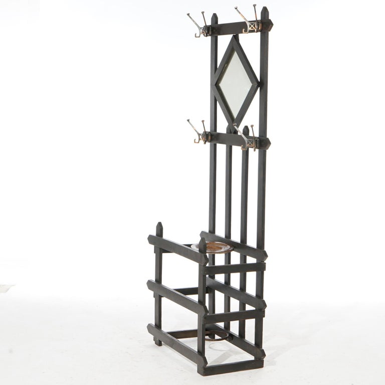 Antique Arts and Crafts Mission Oak Mirrored Hall Tree Circa 1910 For ...