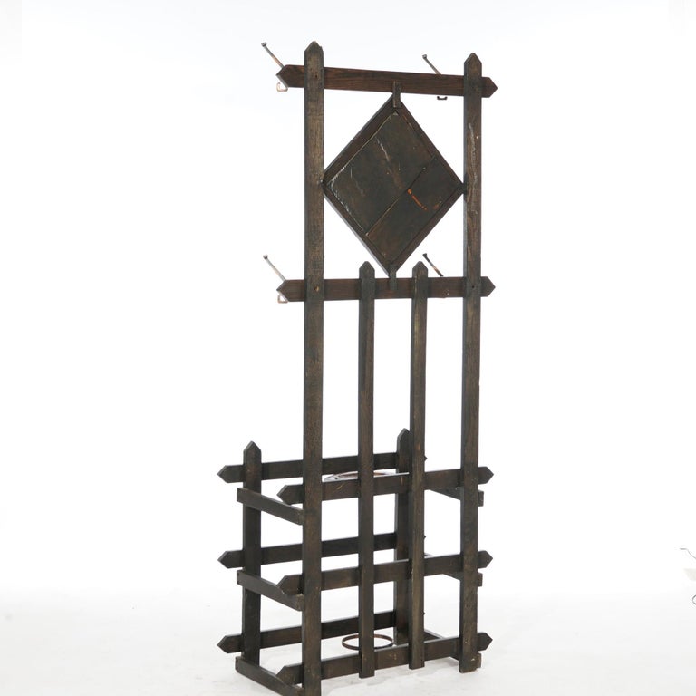 Antique Arts and Crafts Mission Oak Mirrored Hall Tree Circa 1910 For ...