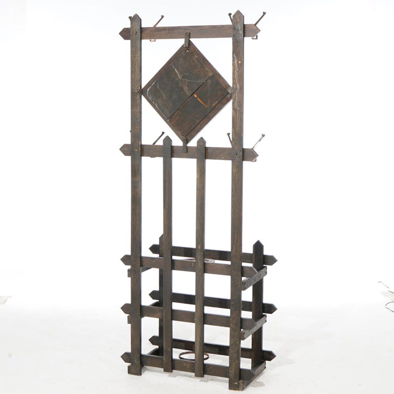 Antique Arts and Crafts Mission Oak Mirrored Hall Tree Circa 1910 For ...