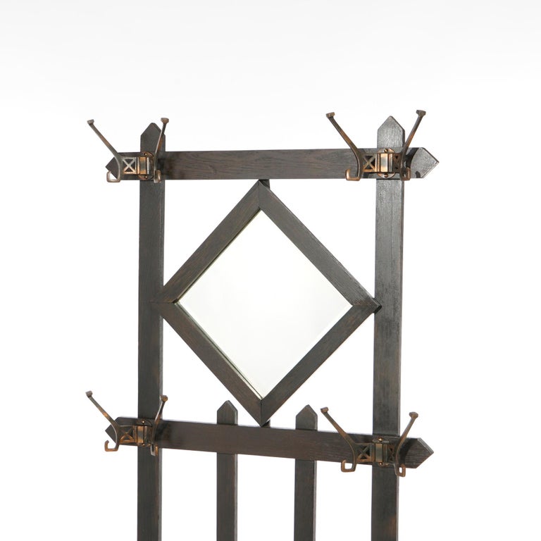 Antique Arts and Crafts Mission Oak Mirrored Hall Tree Circa 1910 For ...