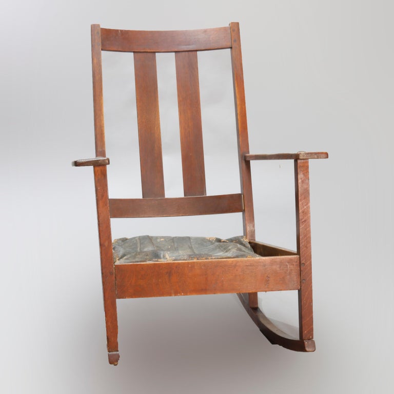 Antique Arts and Crafts Mission Oak Rocker by Limbert, 1910 at 1stDibs