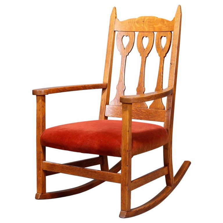 Antique Arts and Crafts Mission Oak Rocker with Cut Out Back, Circa ...