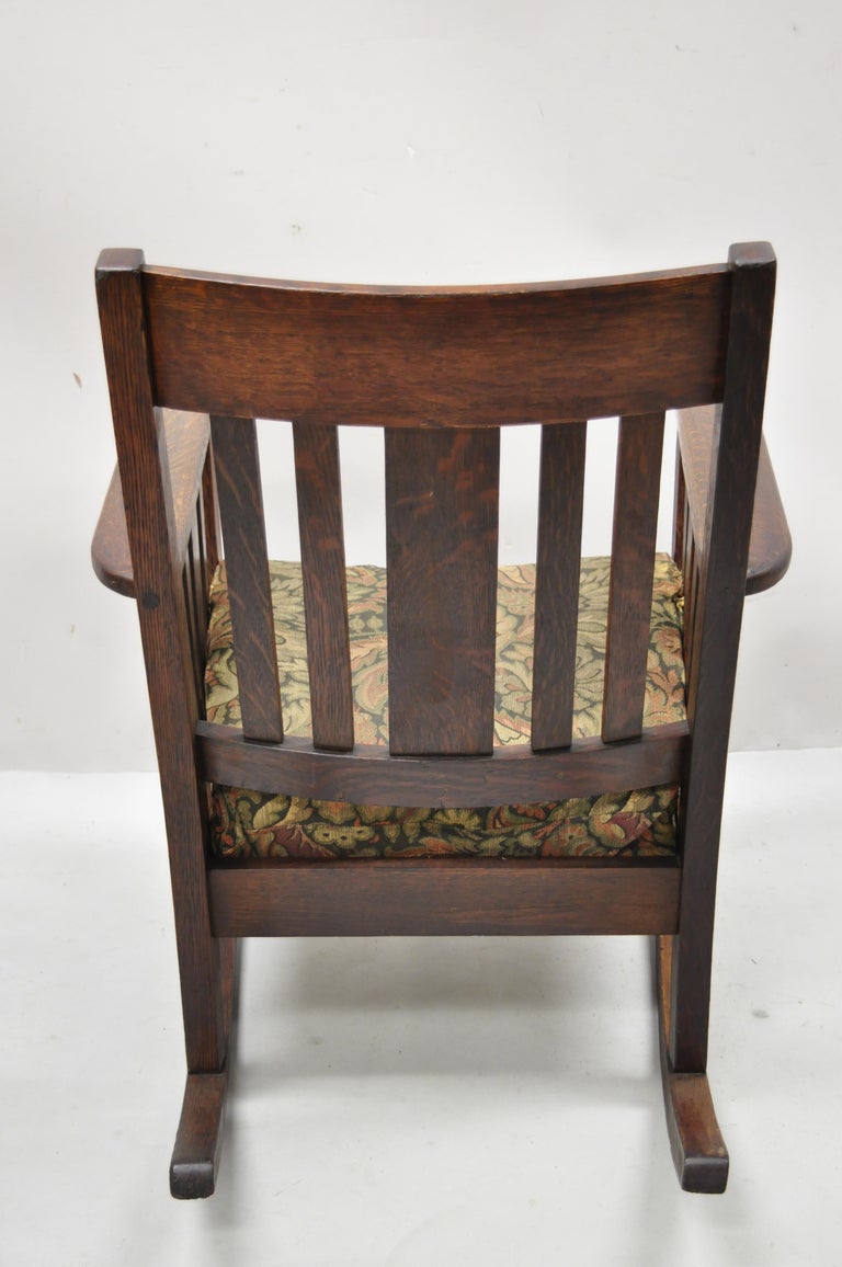 Antique Arts and Crafts Mission Oak Stickley Style Slat Back Rocker ...