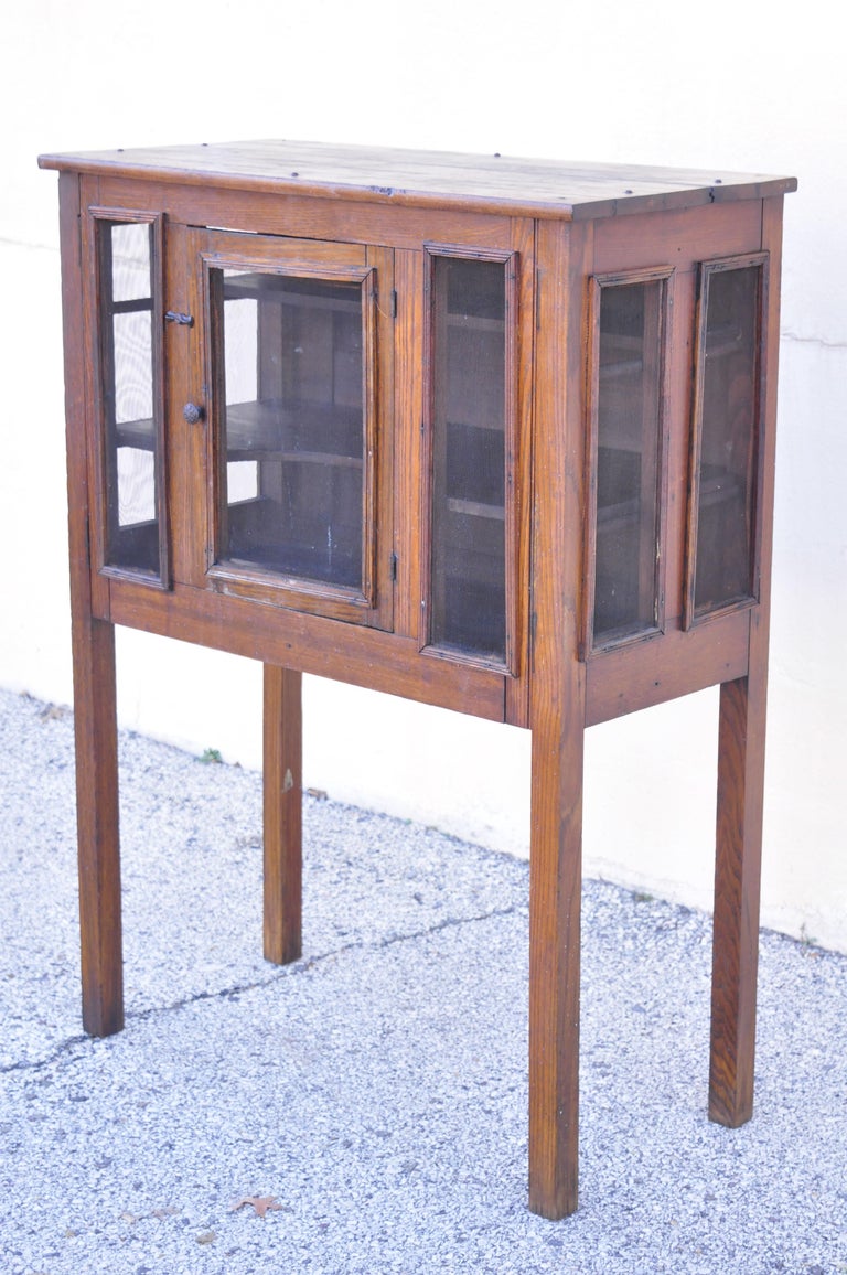 Antique Arts and Crafts Mission Oak Wood Pie Safe Kitchen Cupboard ...