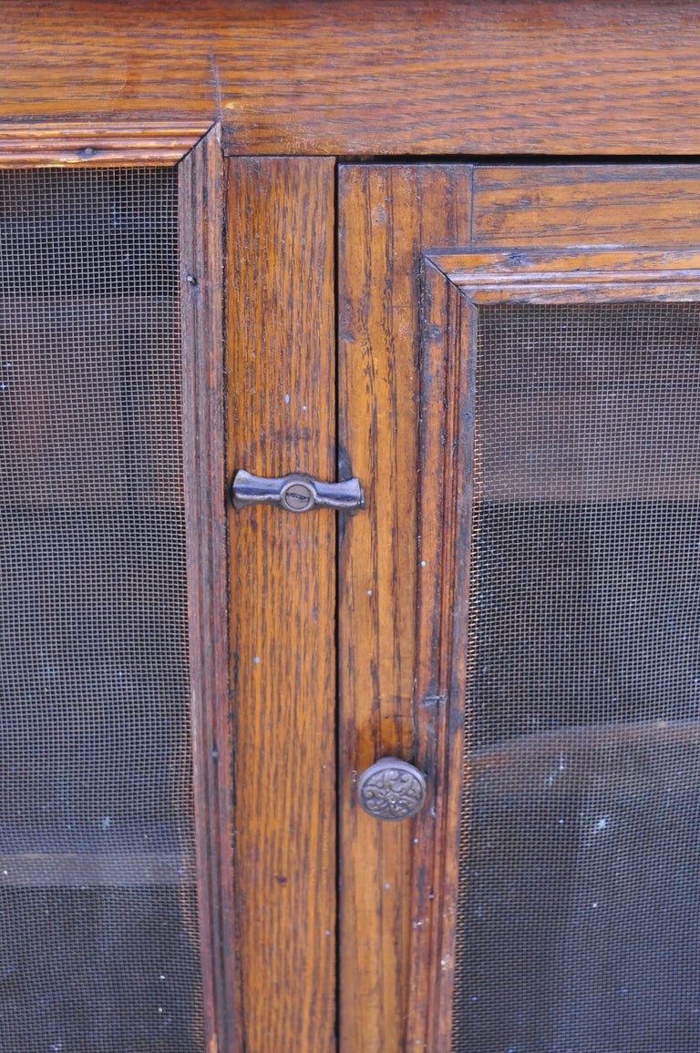 Antique Arts and Crafts Mission Oak Wood Pie Safe Kitchen Cupboard ...