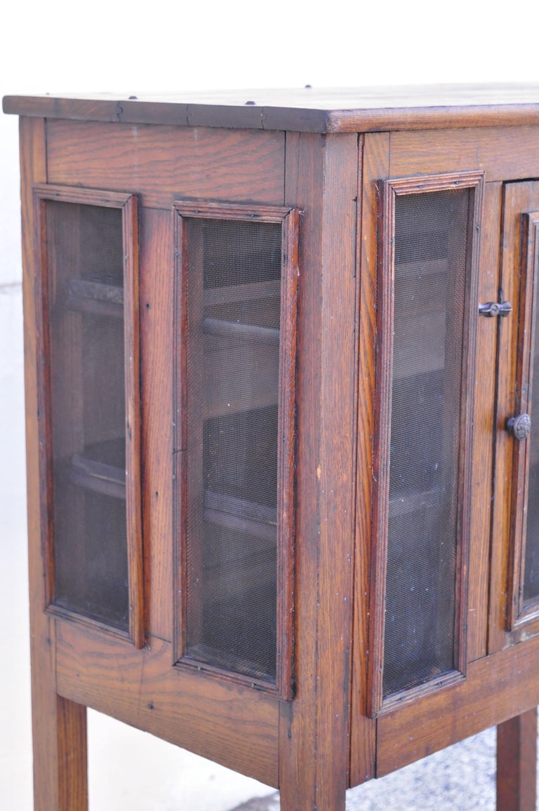 Antique Arts and Crafts Mission Oak Wood Pie Safe Kitchen Cupboard ...