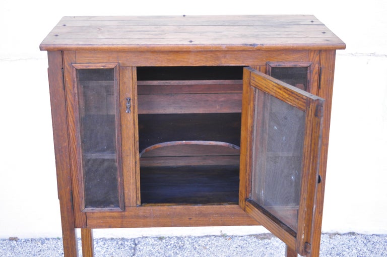 Antique Arts and Crafts Mission Oak Wood Pie Safe Kitchen Cupboard ...