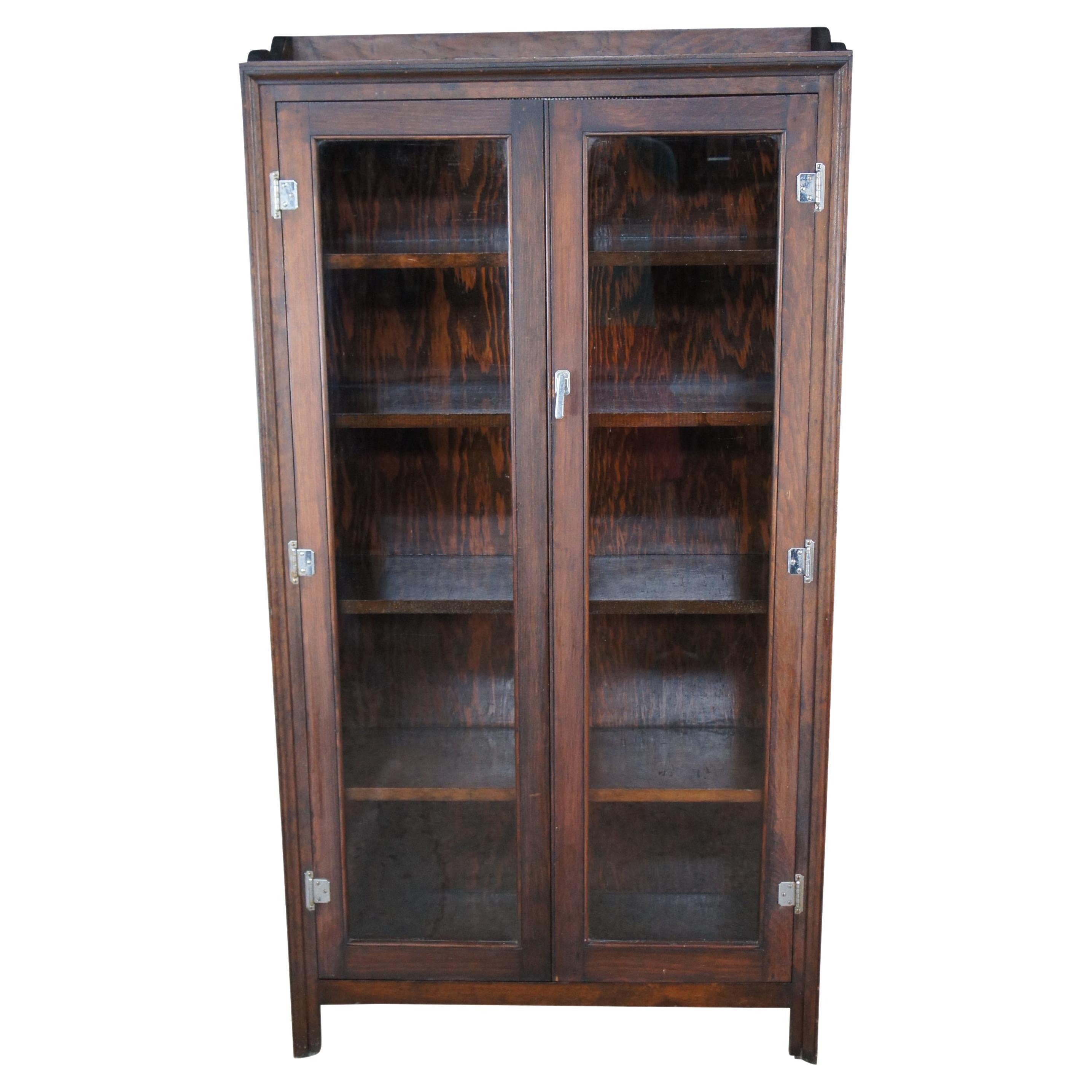 Antique Arts and Crafts Mission Pine Library Bookcase Curio Cabinet 60 ...