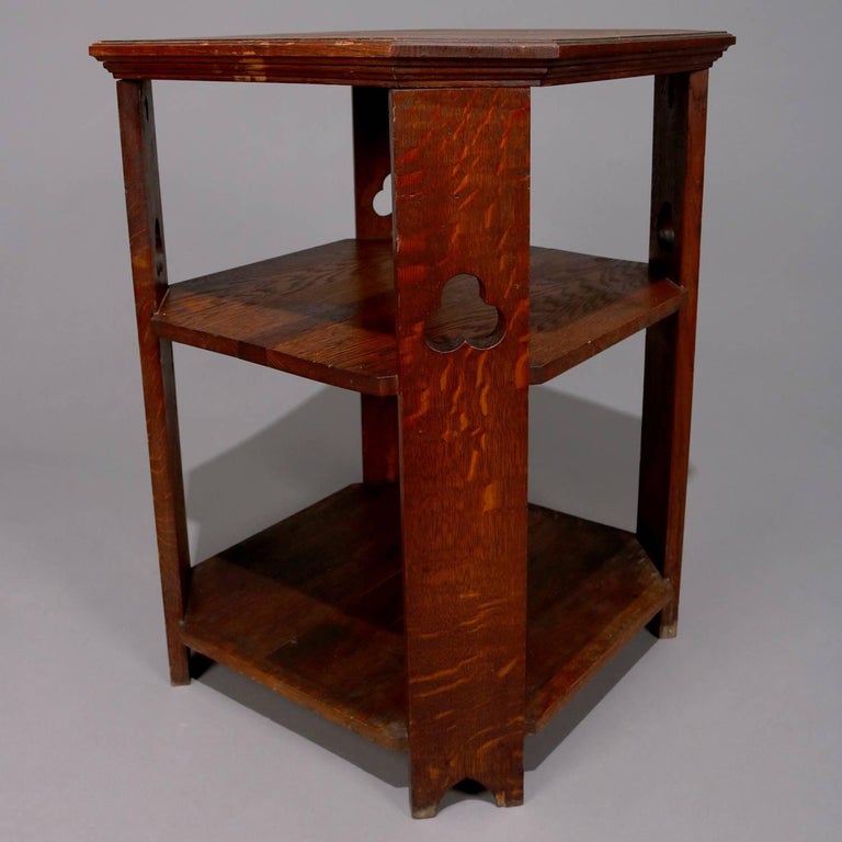 Antique Arts and Crafts Mission Quarter Sawn Oak Three-Tier Trefoil ...