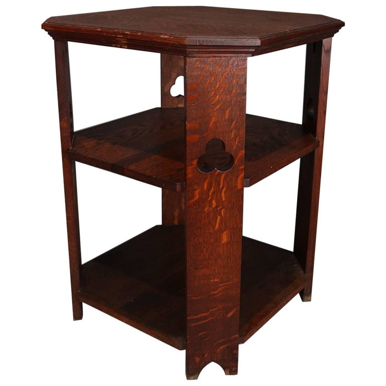 Antique Arts and Crafts Mission Quarter Sawn Oak Three-Tier Trefoil ...