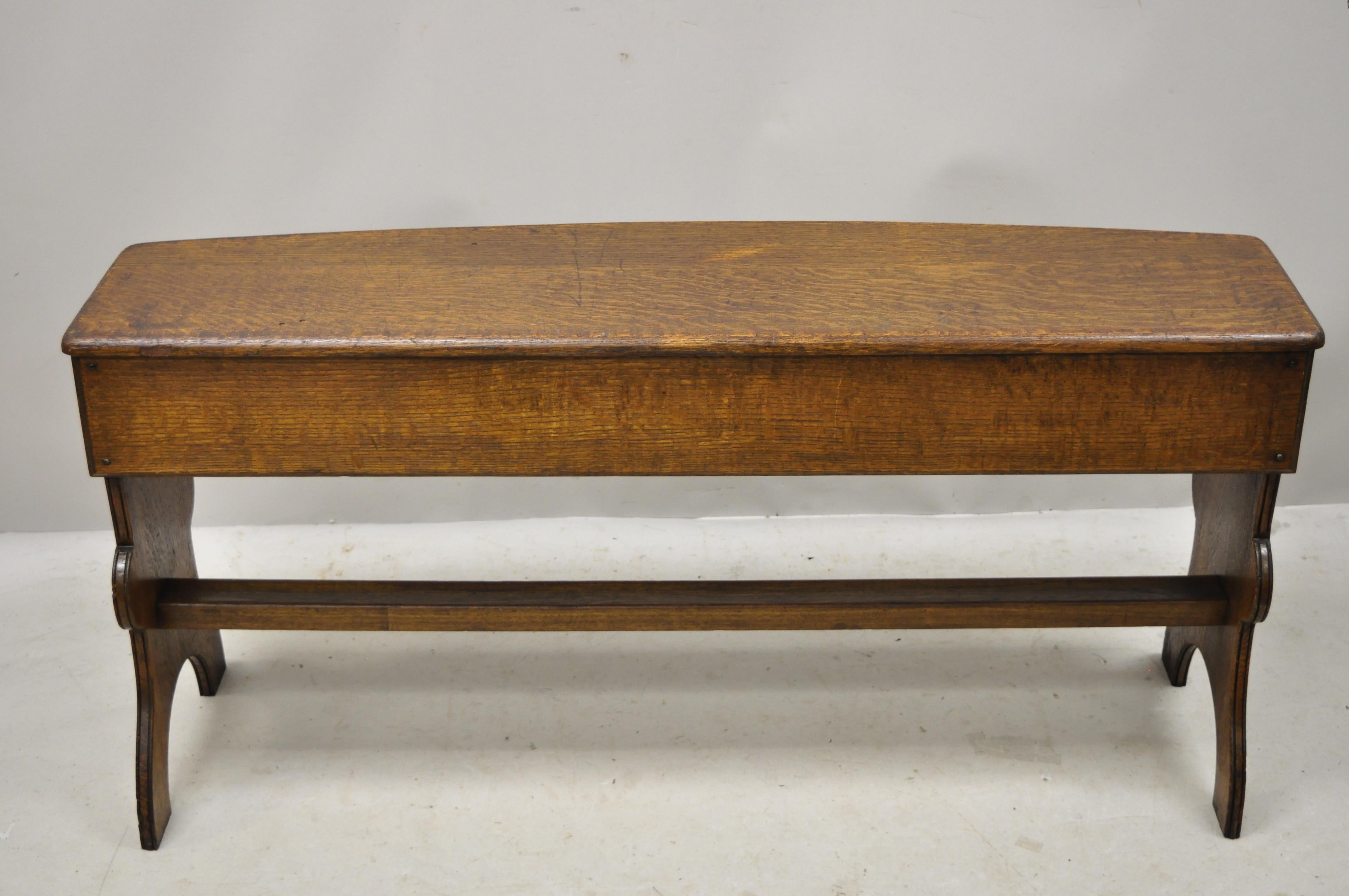 Antique Arts and Crafts Mission Tiger Oak Long Work Bench with Storage ...