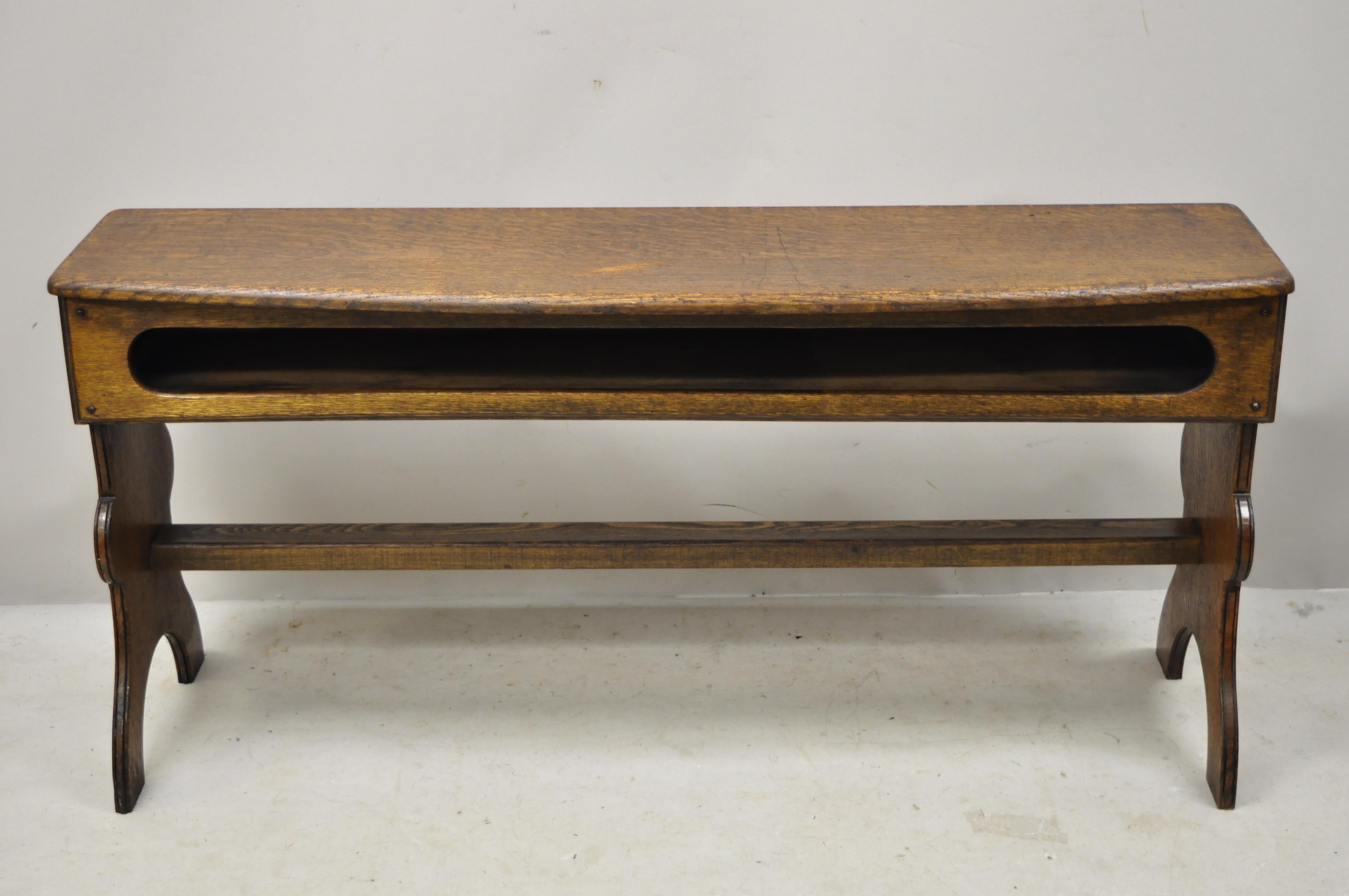 Antique Arts and Crafts Mission Tiger Oak Long Work Bench with Storage ...