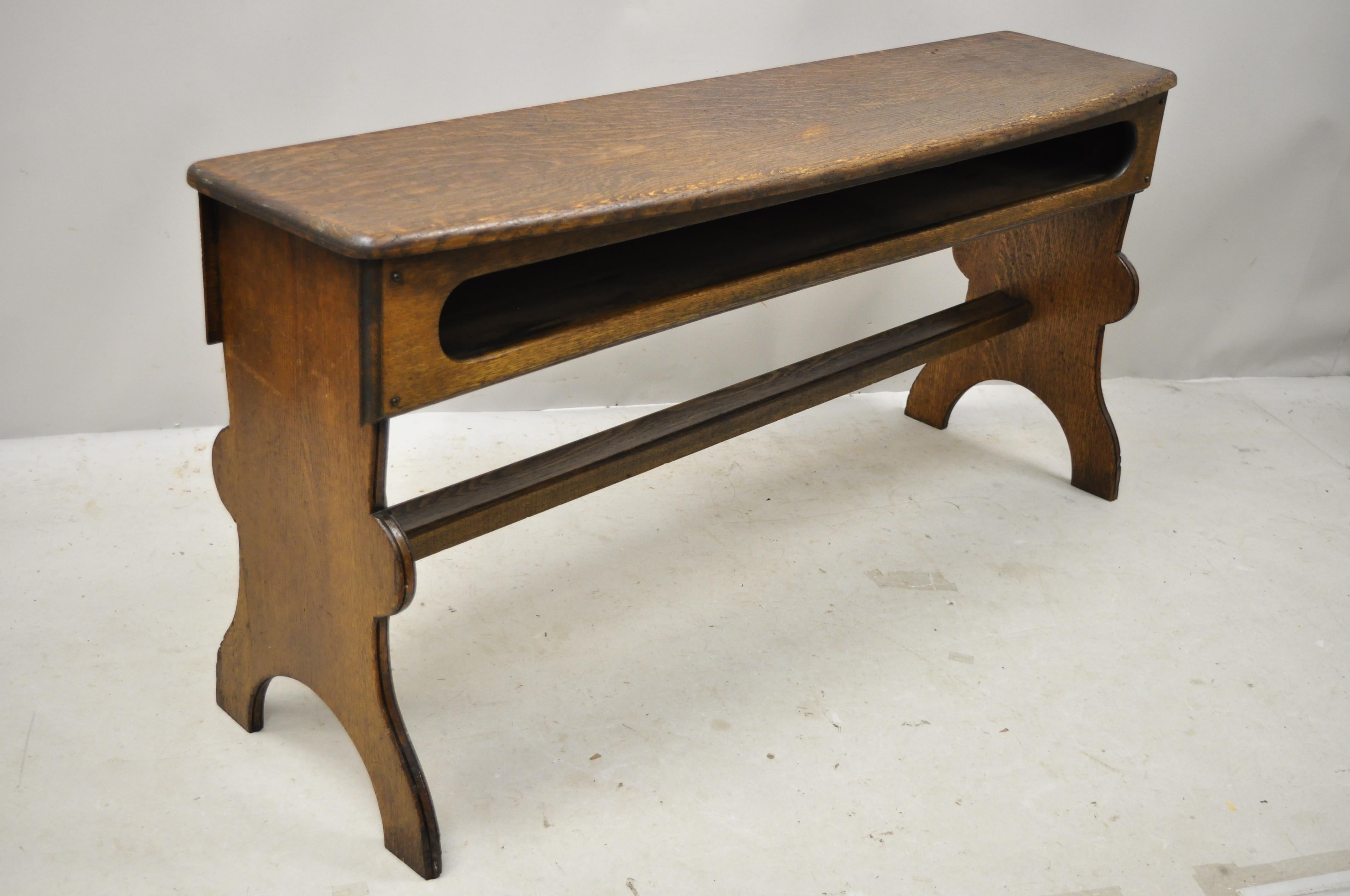 Antique Arts and Crafts Mission Tiger Oak Long Work Bench with Storage ...
