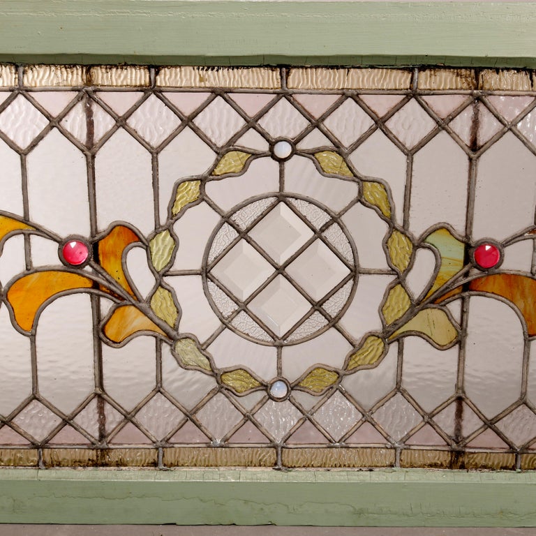 Antique Arts and Crafts Mosaic Leaded Beveled and Jeweled Glass Window ...