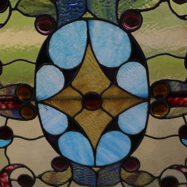 Antique Arts and Crafts Mosaic Leaded Glass and Jeweled Bullseye Window ...