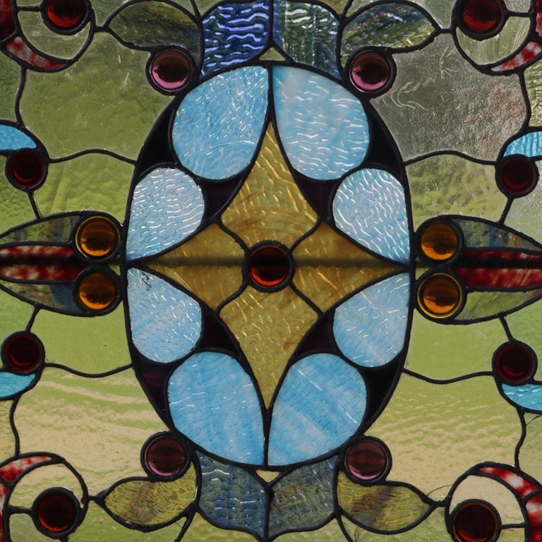 Antique Arts and Crafts Mosaic Leaded Glass and Jeweled Bullseye Window ...