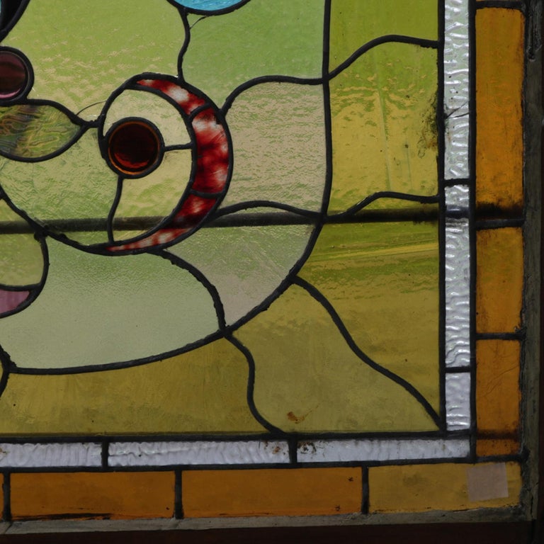 Antique Arts and Crafts Mosaic Leaded Glass and Jeweled Bullseye Window ...