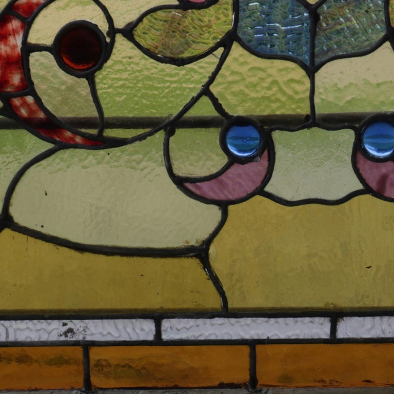 Antique Arts and Crafts Mosaic Leaded Glass and Jeweled Bullseye Window ...