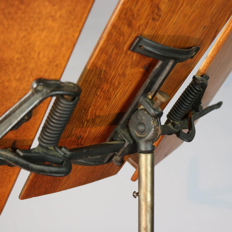 Antique Arts and Crafts Oak and Cast Iron Library Dictionary Book Stand ...